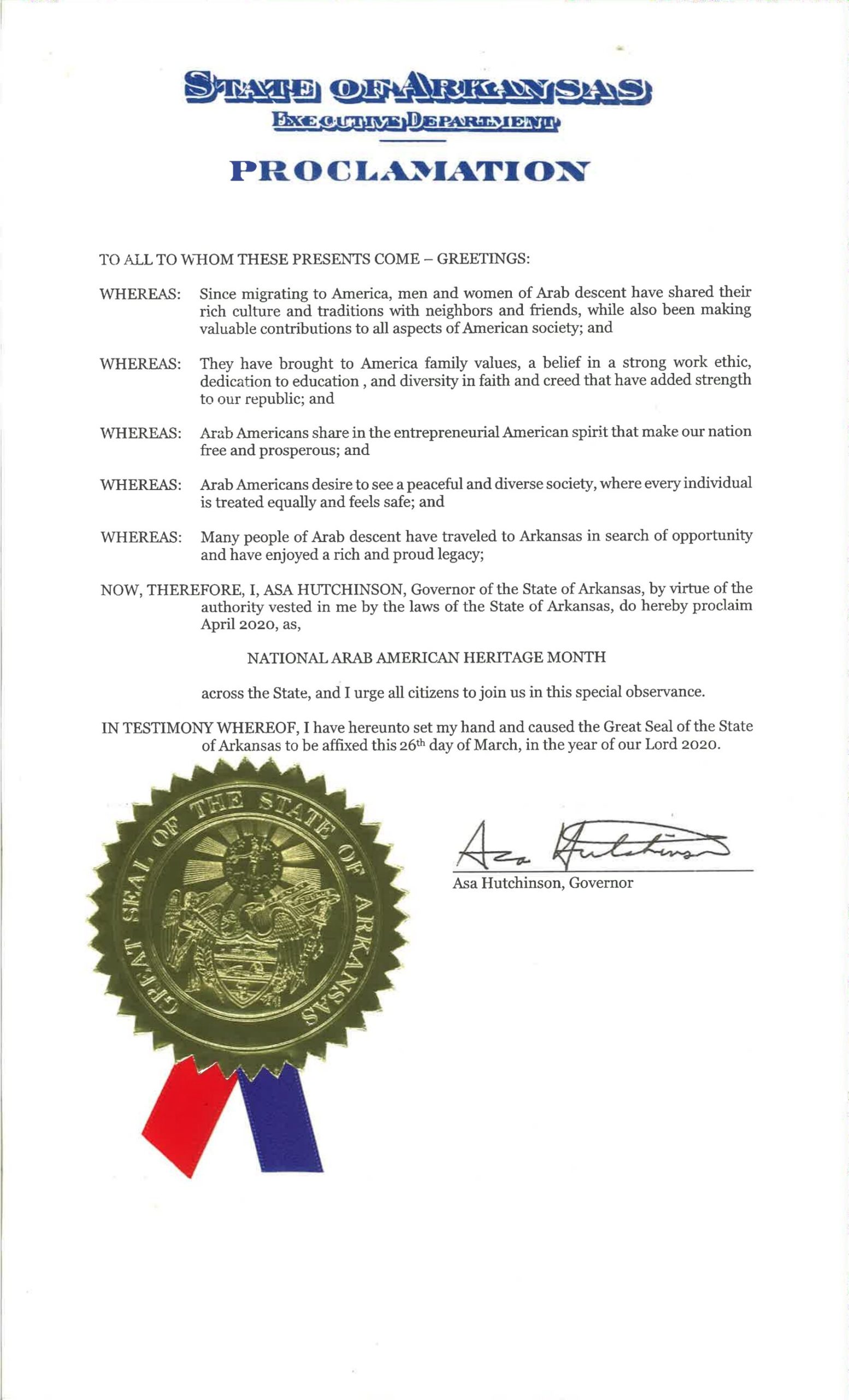 Governors Issue Proclamations for National Arab American Heritage Month