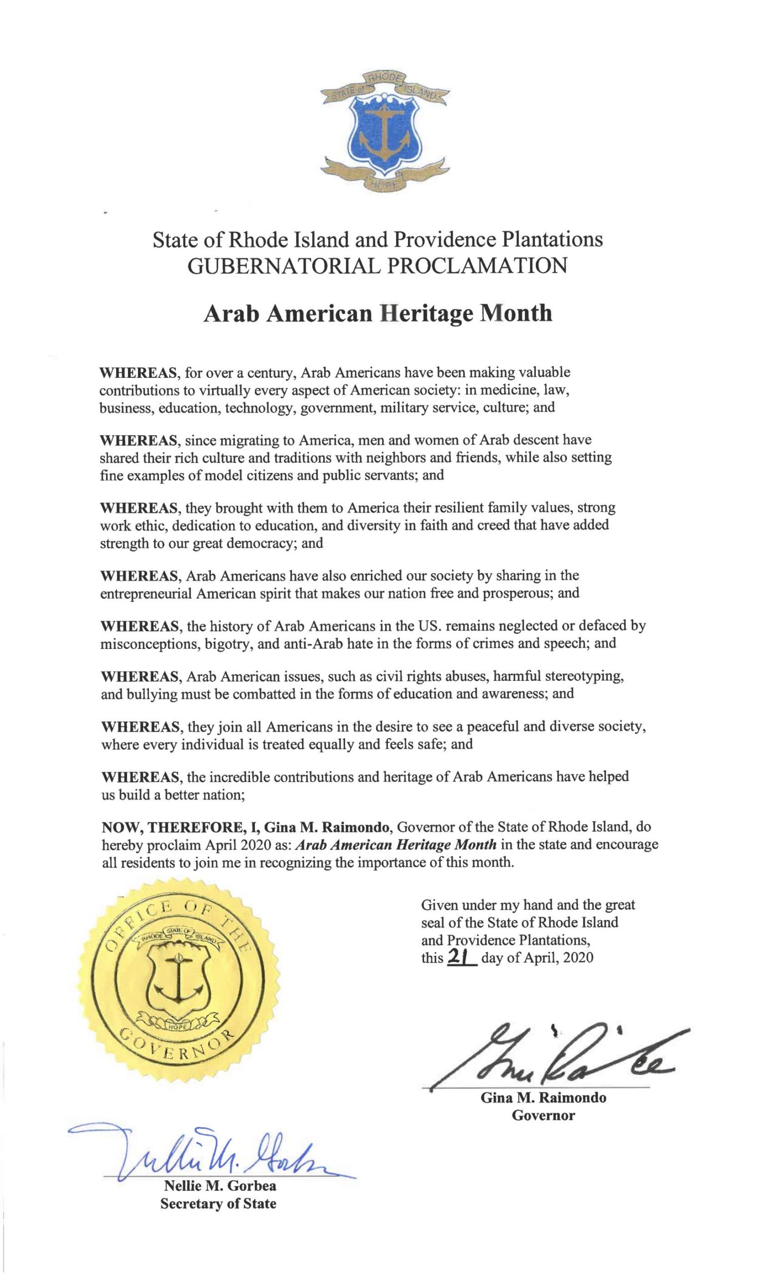 Governors Issue Proclamations for National Arab American Heritage Month